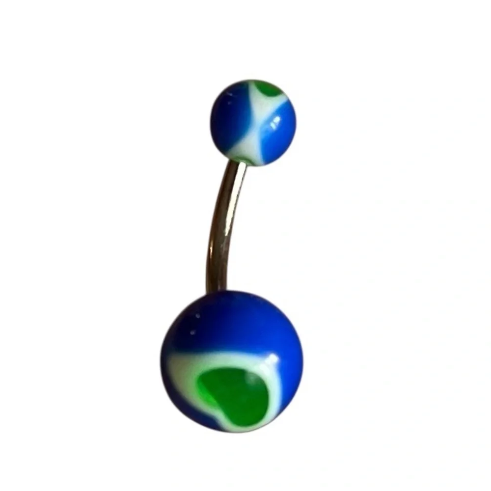 Accessories | Blue Belly Button Ring W Green Heart | Poshmark